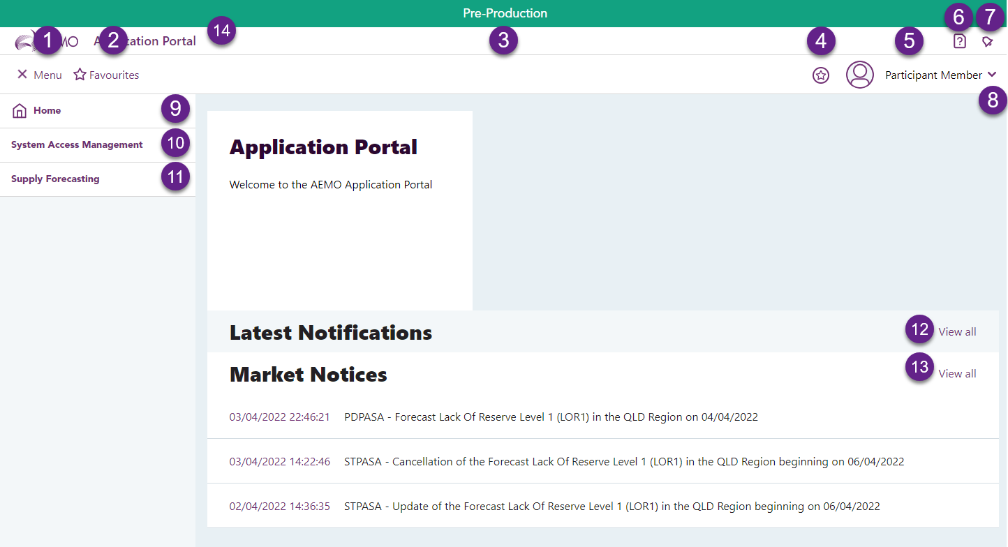 Application Portal Home page